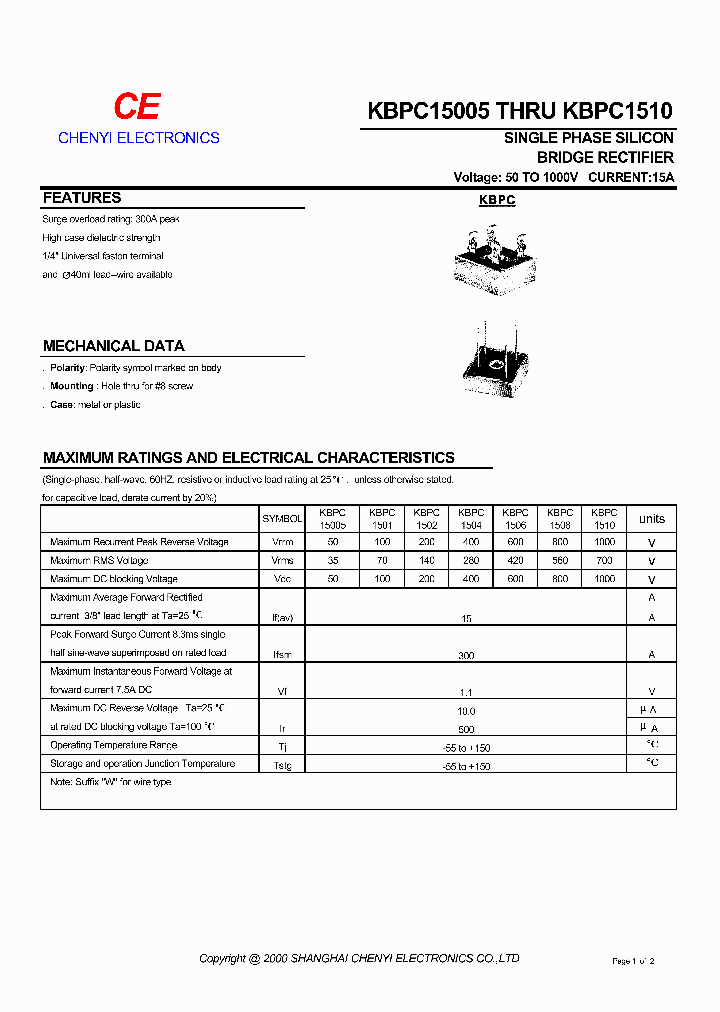 KBPC15005_603954.PDF Datasheet Download --- IC-ON-LINE