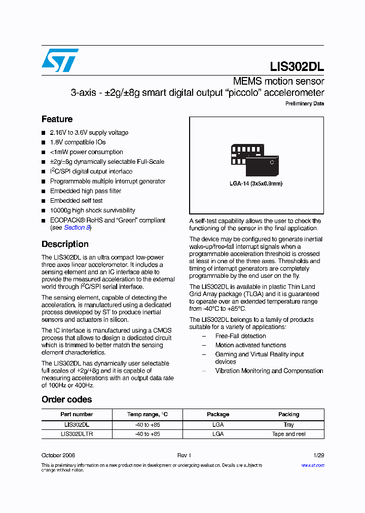 LIS302DLTR_686623.PDF Datasheet Download --- IC-ON-LINE