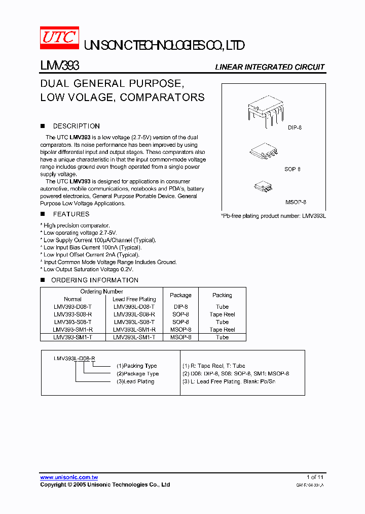 LMV393-D08-T_748898.PDF Datasheet Download --- IC-ON-LINE