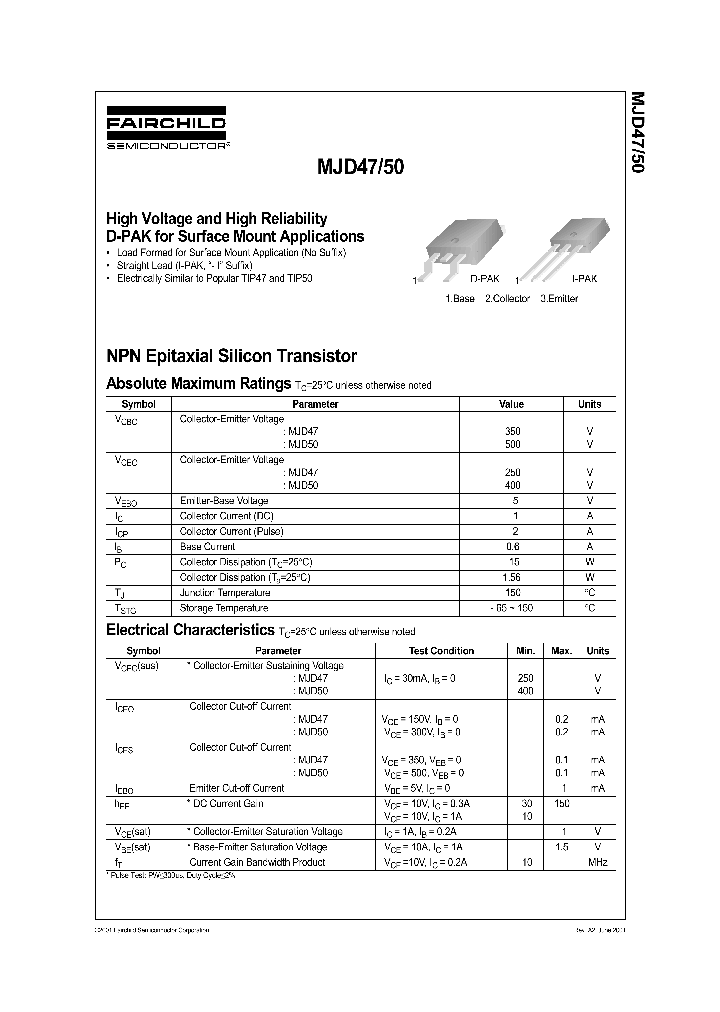 MJD47_926114.PDF Datasheet Download --- IC-ON-LINE