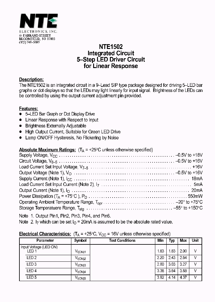 NTE1502_805262.PDF Datasheet Download --- IC-ON-LINE