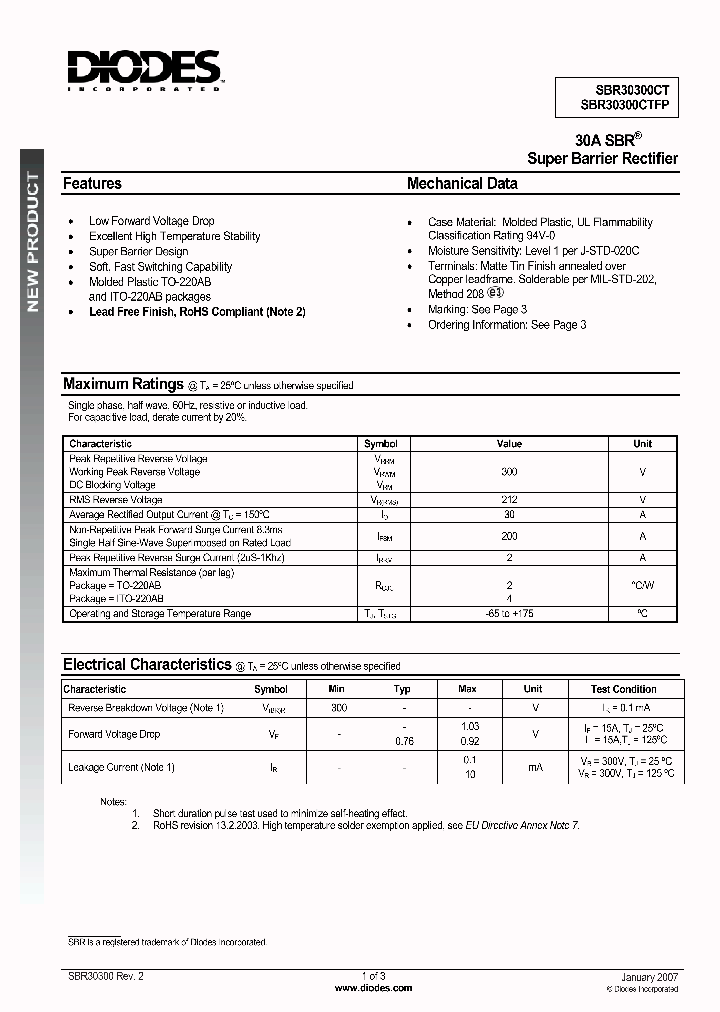 SBR30300CT_1019534.PDF Datasheet Download --- IC-ON-LINE