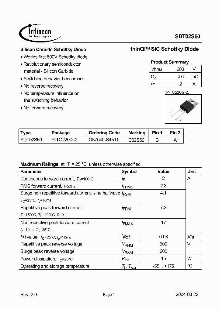 SDT02S60_910071.PDF Datasheet Download --- IC-ON-LINE