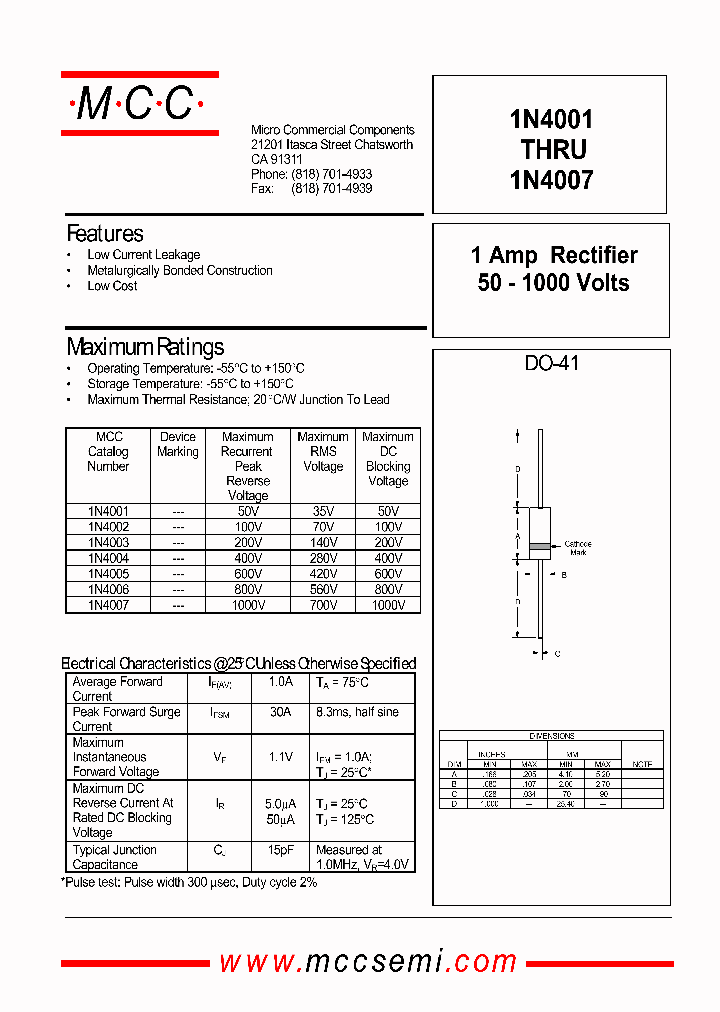1N4001_1125994.PDF Datasheet Download --- IC-ON-LINE