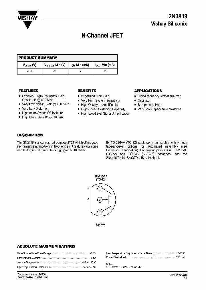 2N3819_1193800.PDF Datasheet Download --- IC-ON-LINE