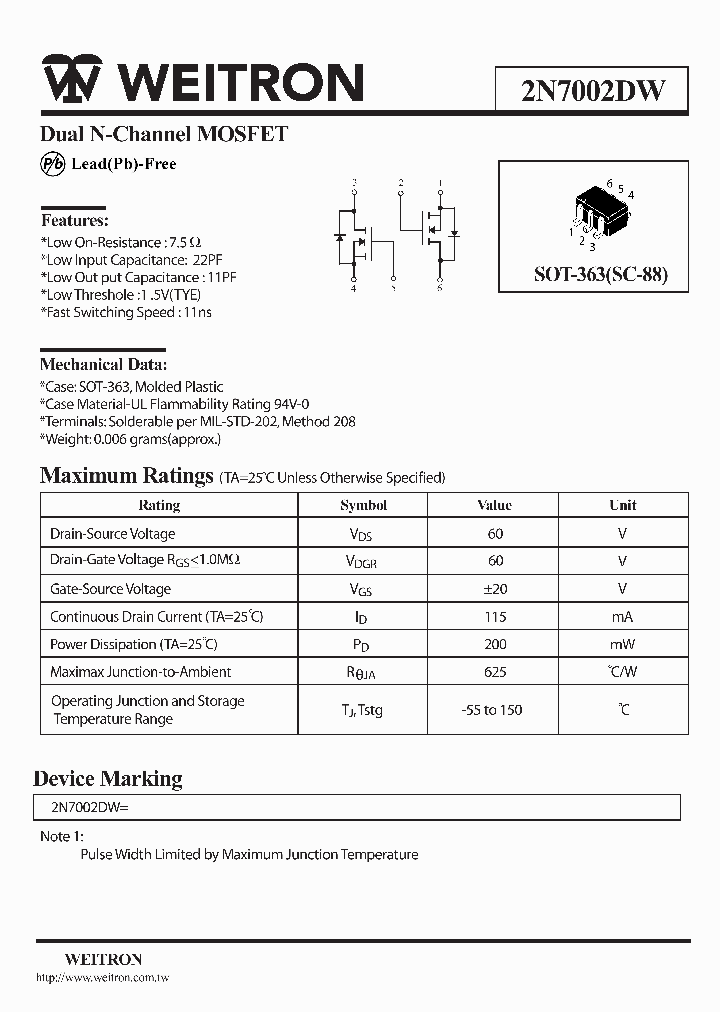 2N7002DW_1194405.PDF Datasheet Download --- IC-ON-LINE