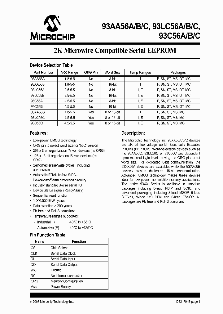 93LC56BT-EMC_1075508.PDF Datasheet Download --- IC-ON-LINE