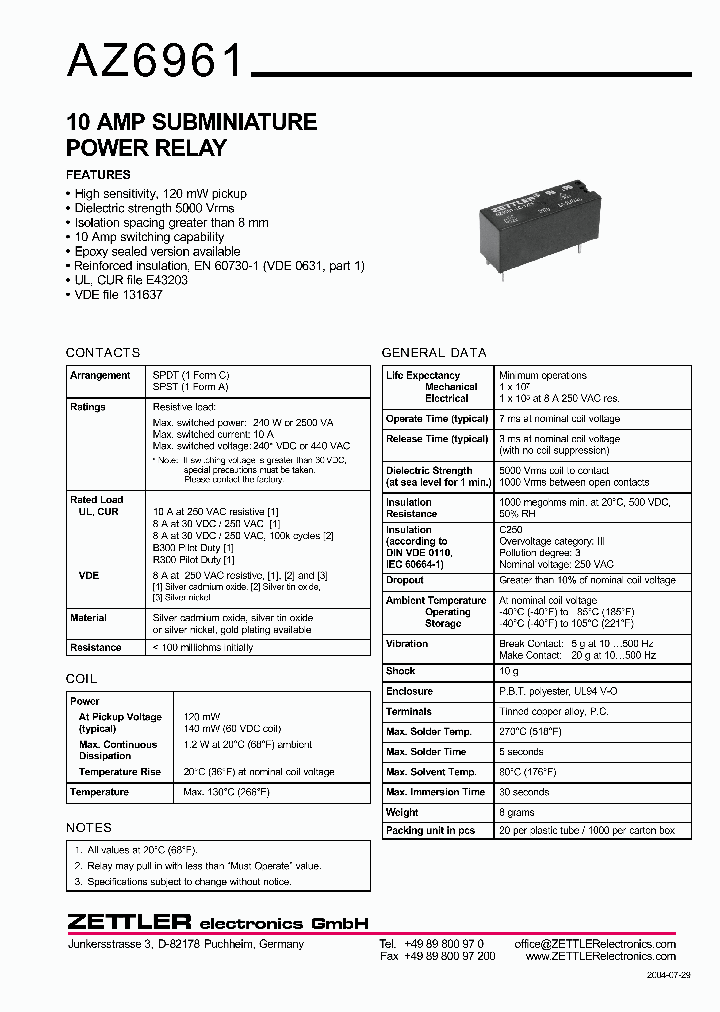 AZ6961-1A-60D_1090507.PDF Datasheet Download --- IC-ON-LINE