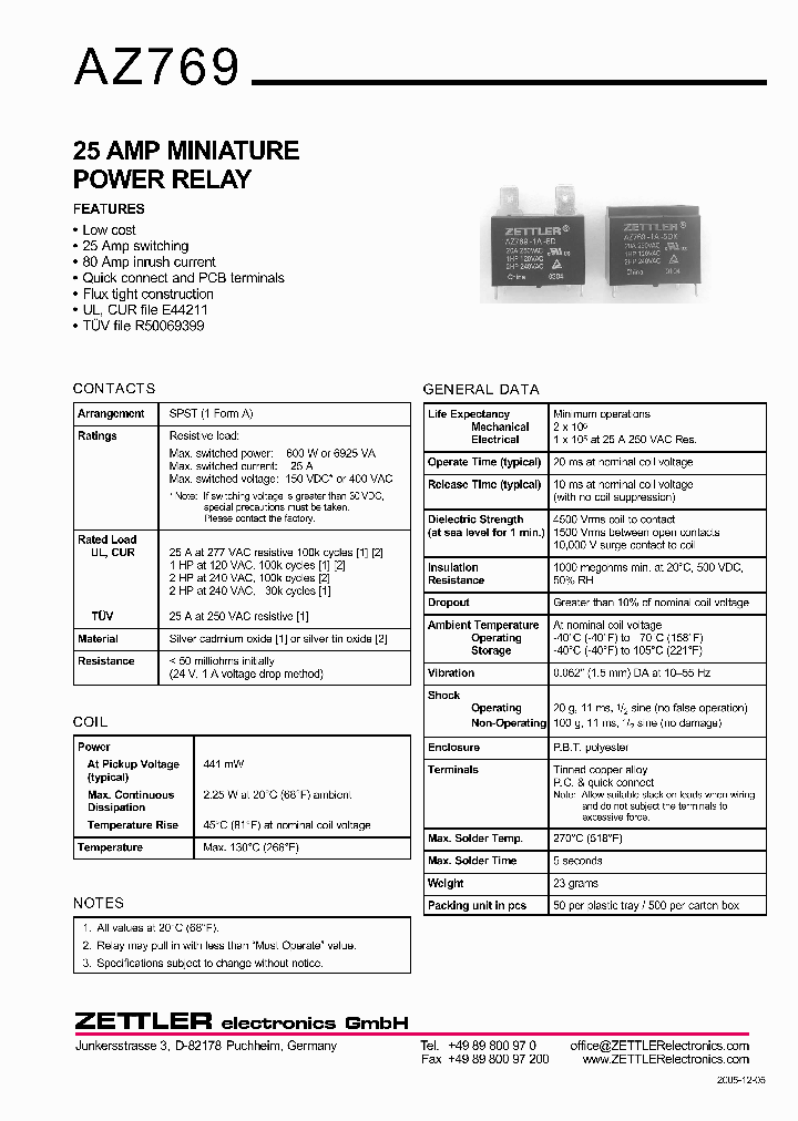 AZ769-1A-12D_1090401.PDF Datasheet Download --- IC-ON-LINE