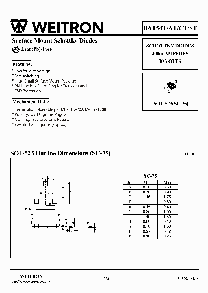 BAT54T_1150066.PDF Datasheet Download --- IC-ON-LINE
