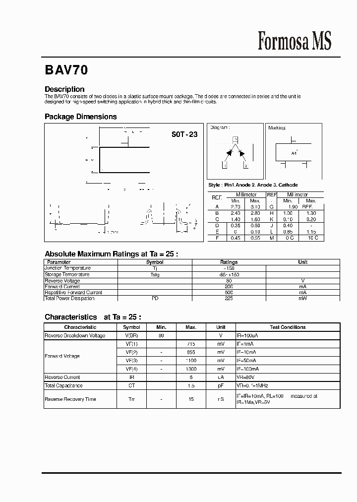 BAV70_1217533.PDF Datasheet Download --- IC-ON-LINE