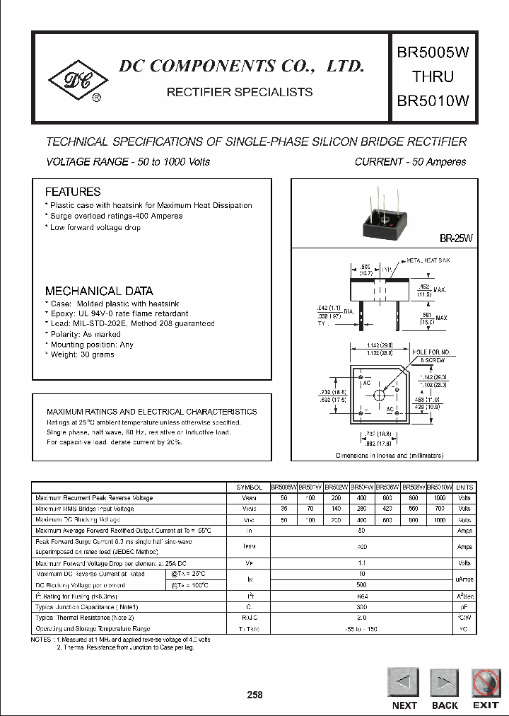 BR508W_1220350.PDF Datasheet Download --- IC-ON-LINE