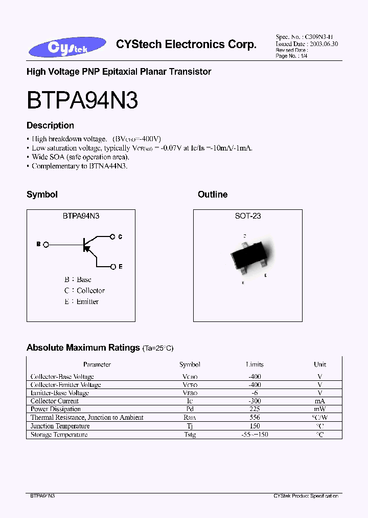 BTPA94N3_1221381.PDF Datasheet Download --- IC-ON-LINE