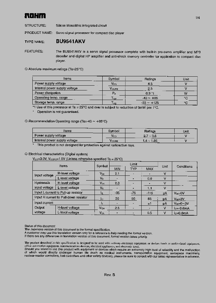 BU9541AKV_1136888.PDF Datasheet Download --- IC-ON-LINE