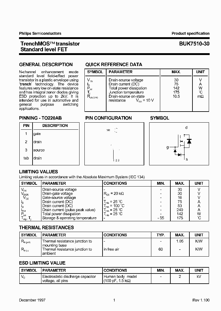 BUK7510-30_1221934.PDF Datasheet Download --- IC-ON-LINE