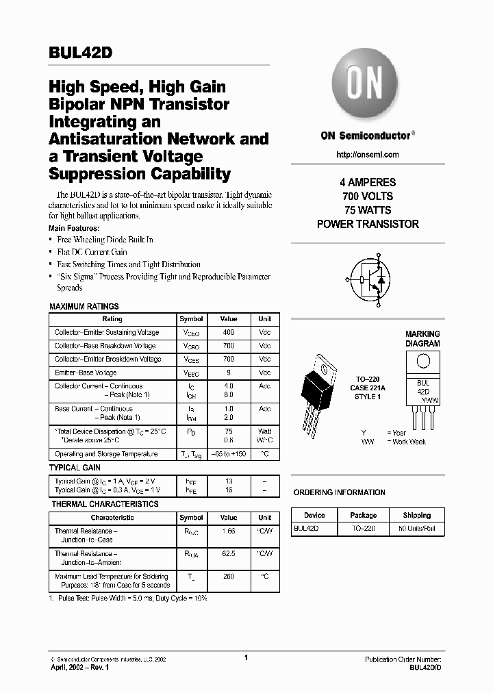 BUL42D_1222135.PDF Datasheet Download --- IC-ON-LINE