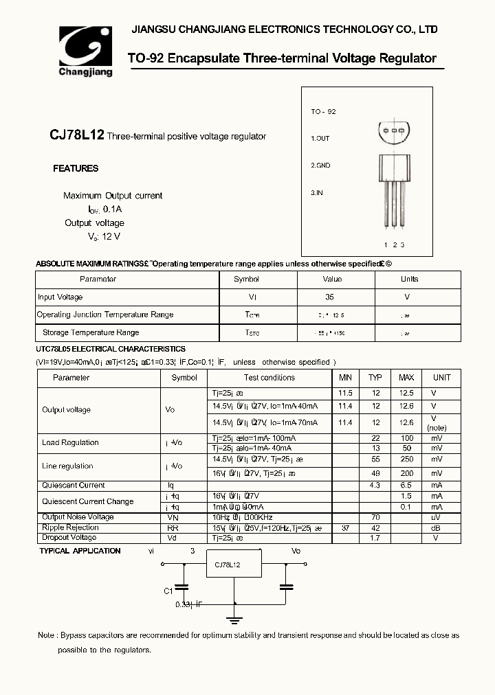 CJ78L12-TO-92_1226275.PDF Datasheet Download --- IC-ON-LINE