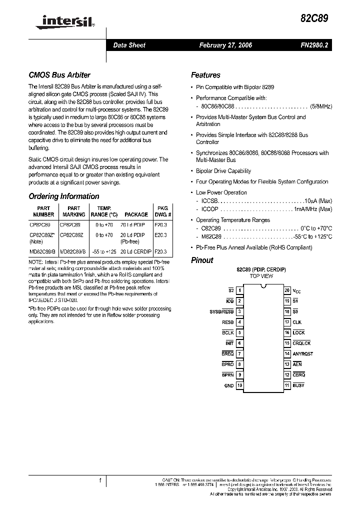CP82C89Z_1153660.PDF Datasheet Download --- IC-ON-LINE