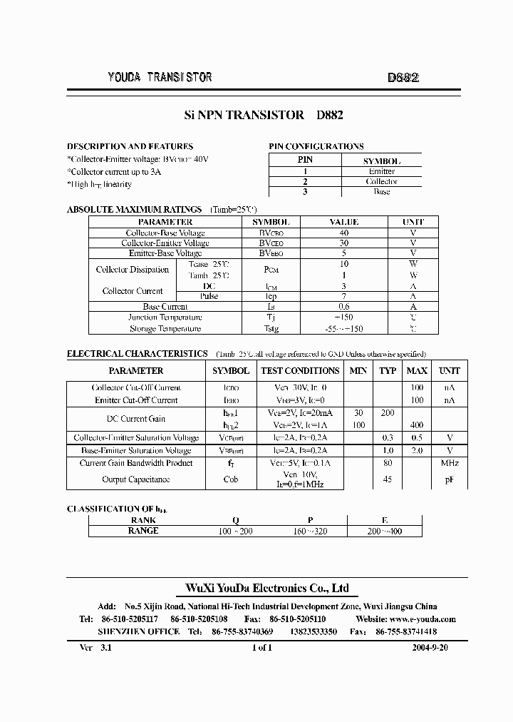 D882_1231300.PDF Datasheet Download --- IC-ON-LINE