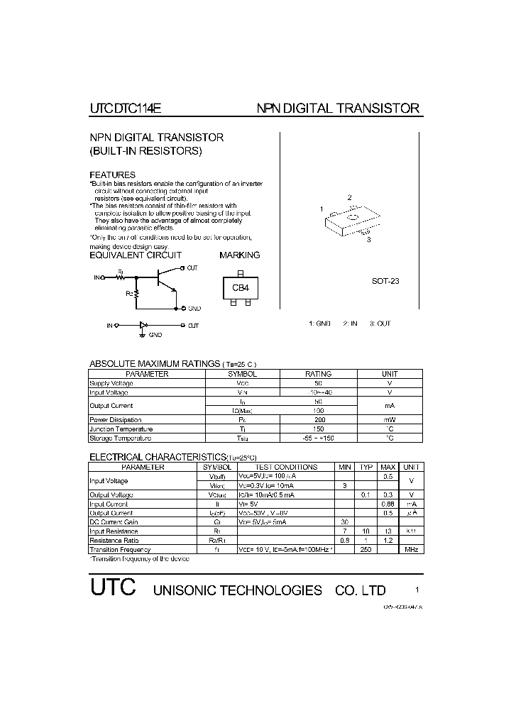 DTC114E_1235084.PDF Datasheet Download --- IC-ON-LINE