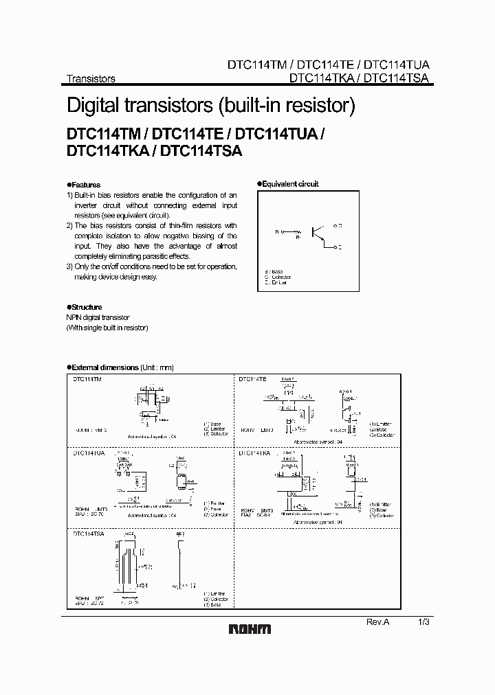 DTC114TE_1151700.PDF Datasheet Download --- IC-ON-LINE