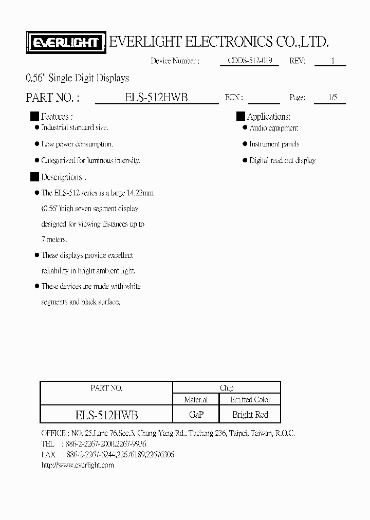 ELS-512HWB_1236896.PDF Datasheet Download --- IC-ON-LINE