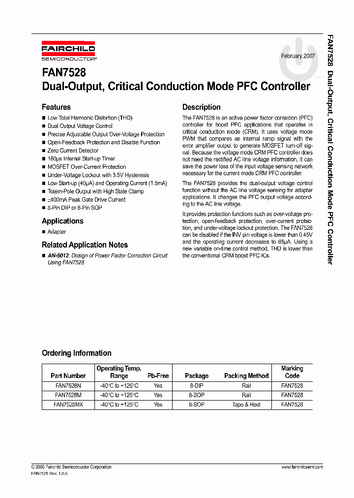 FAN752807_1068080.PDF Datasheet Download --- IC-ON-LINE