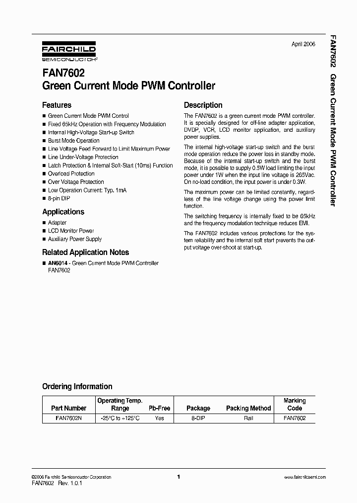 FAN7602N_1238817.PDF Datasheet Download --- IC-ON-LINE