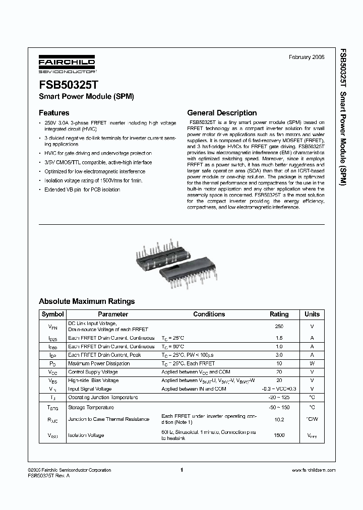 FSB50325T_1242833.PDF Datasheet Download --- IC-ON-LINE