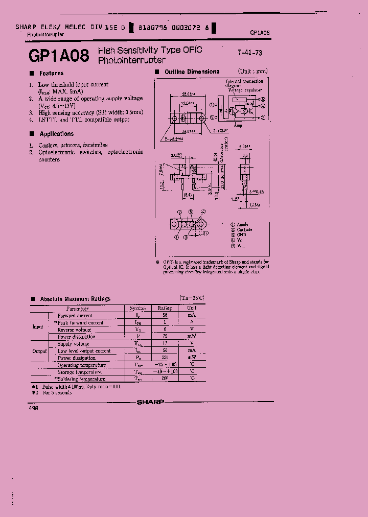 GP1A08_1095516.PDF Datasheet Download --- IC-ON-LINE