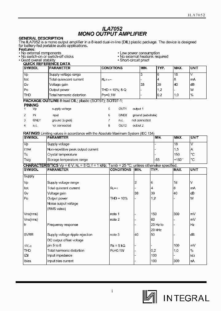 ILA7052_1254439.PDF Datasheet Download --- IC-ON-LINE