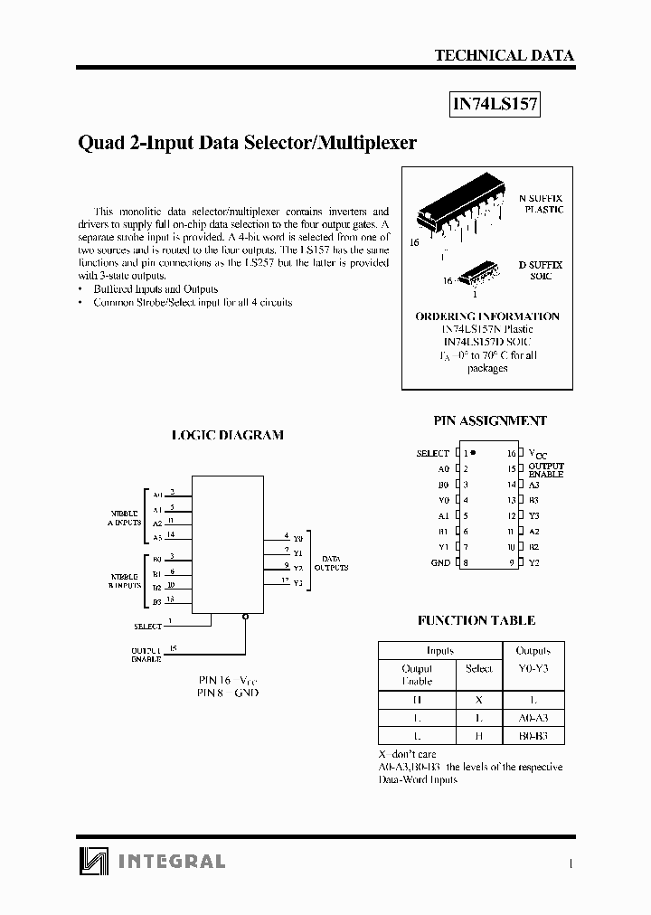 IN74LS157N_1254851.PDF Datasheet Download --- IC-ON-LINE