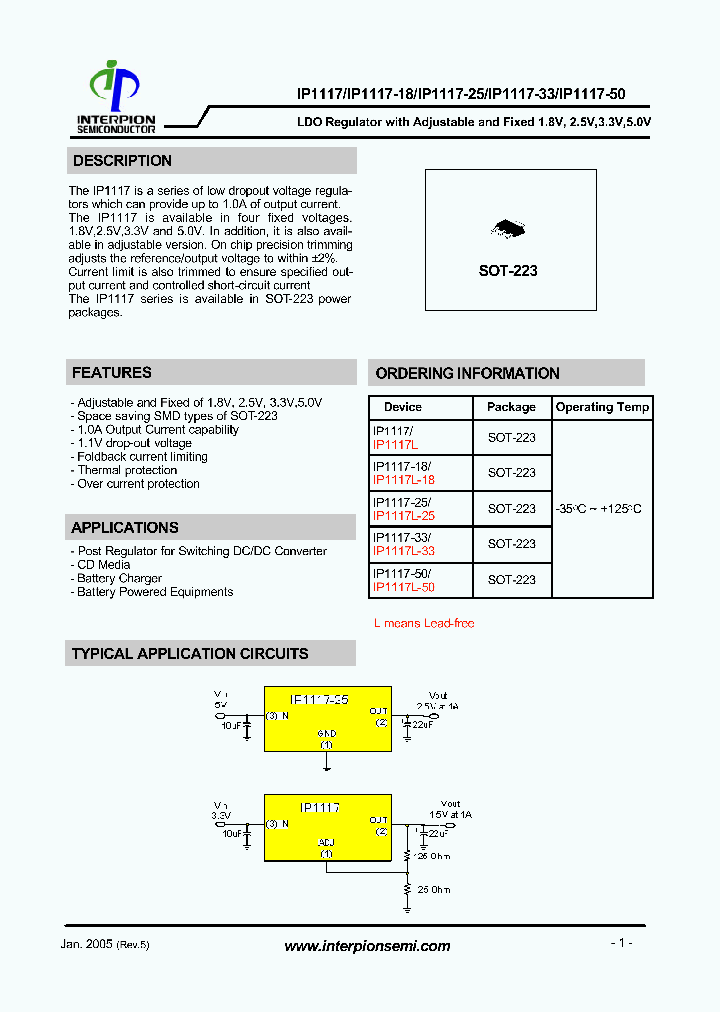 IP1117L-50_1254991.PDF Datasheet Download --- IC-ON-LINE