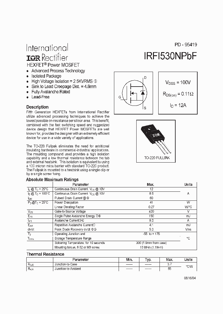 IRFI530NPBF_1128883.PDF Datasheet Download --- IC-ON-LINE