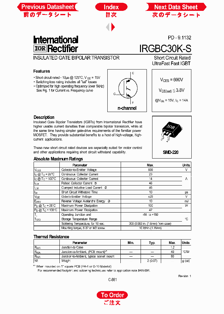 IRGBC30K-S_1256444.PDF Datasheet Download --- IC-ON-LINE
