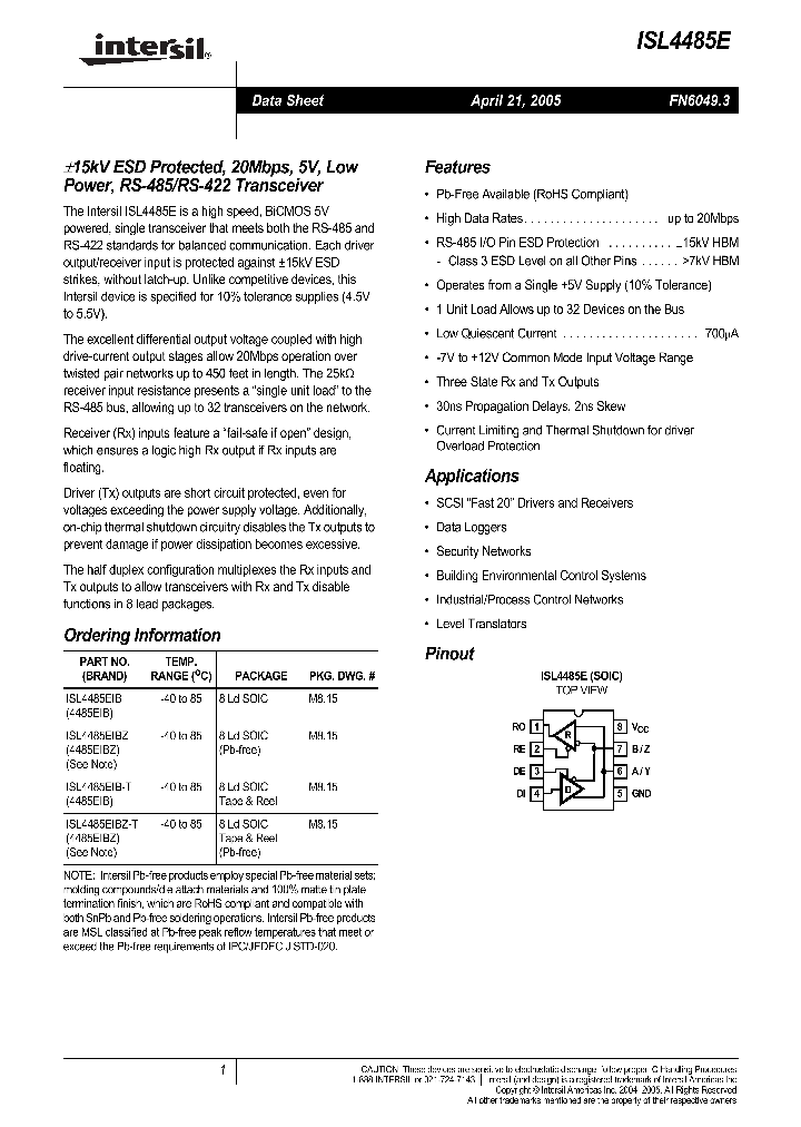 ISL4485EIBZ-T_1257371.PDF Datasheet Download --- IC-ON-LINE