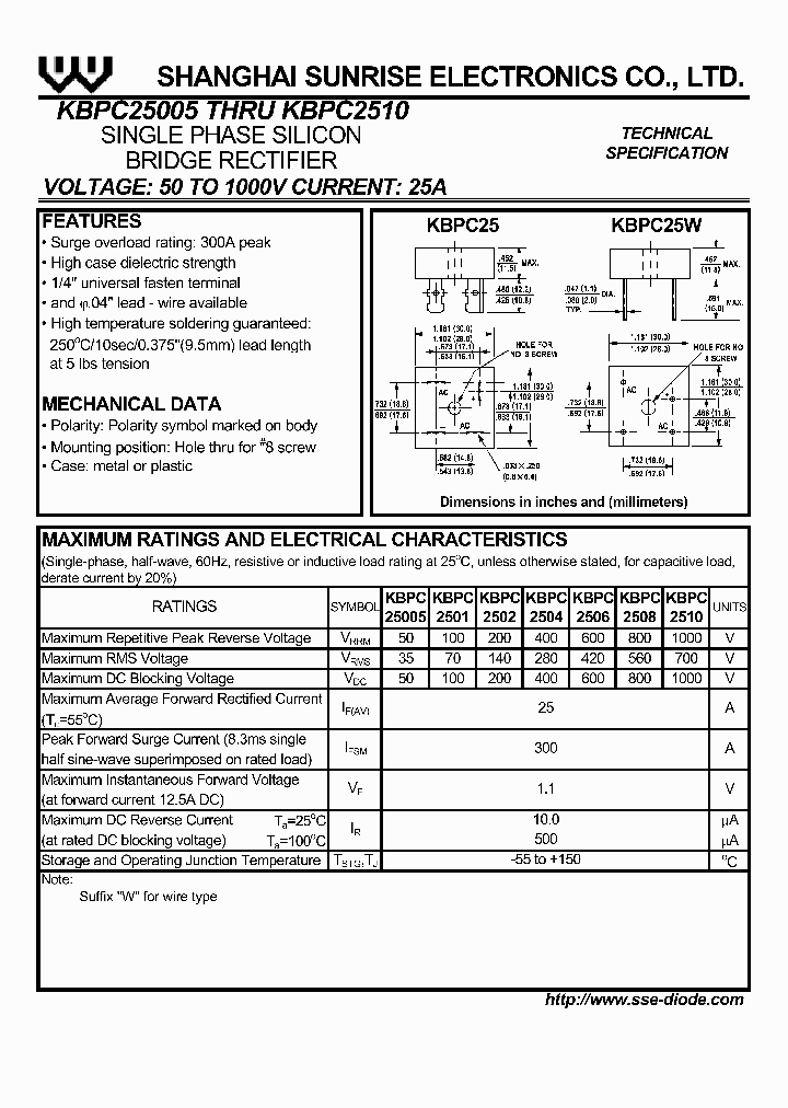 KBPC2510_1259906.PDF Datasheet Download --- IC-ON-LINE