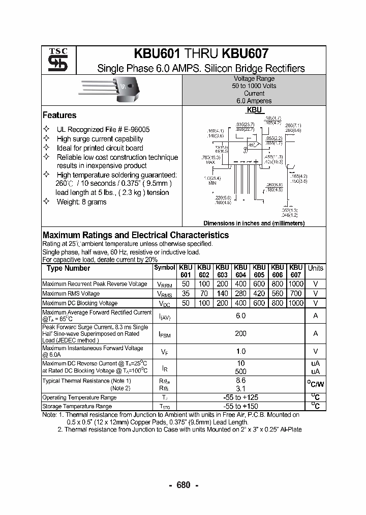 KBU603_1091061.PDF Datasheet Download --- IC-ON-LINE