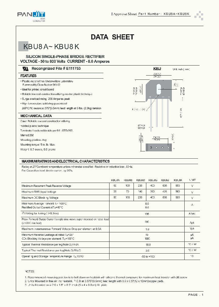KBU8D_703737.PDF Datasheet Download --- IC-ON-LINE