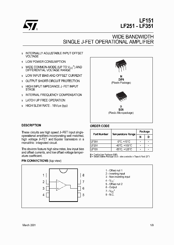 LF351_1264335.PDF Datasheet Download --- IC-ON-LINE