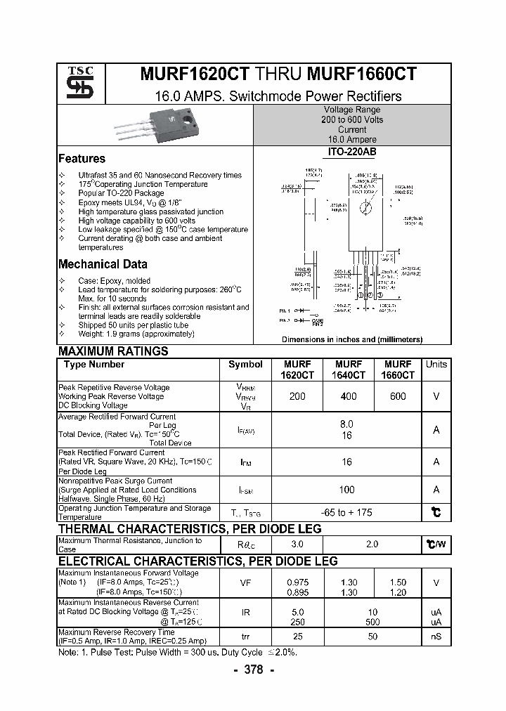 MURF1620CT_1121034.PDF Datasheet Download --- IC-ON-LINE