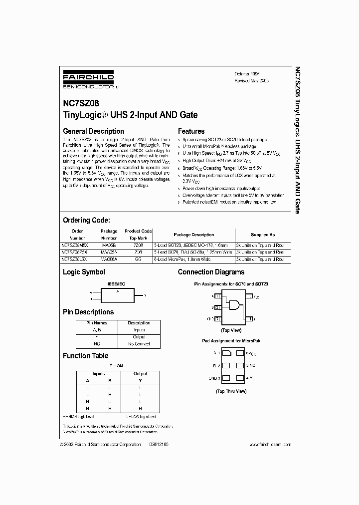 NC7SZ08P5X_1287577.PDF Datasheet Download --- IC-ON-LINE