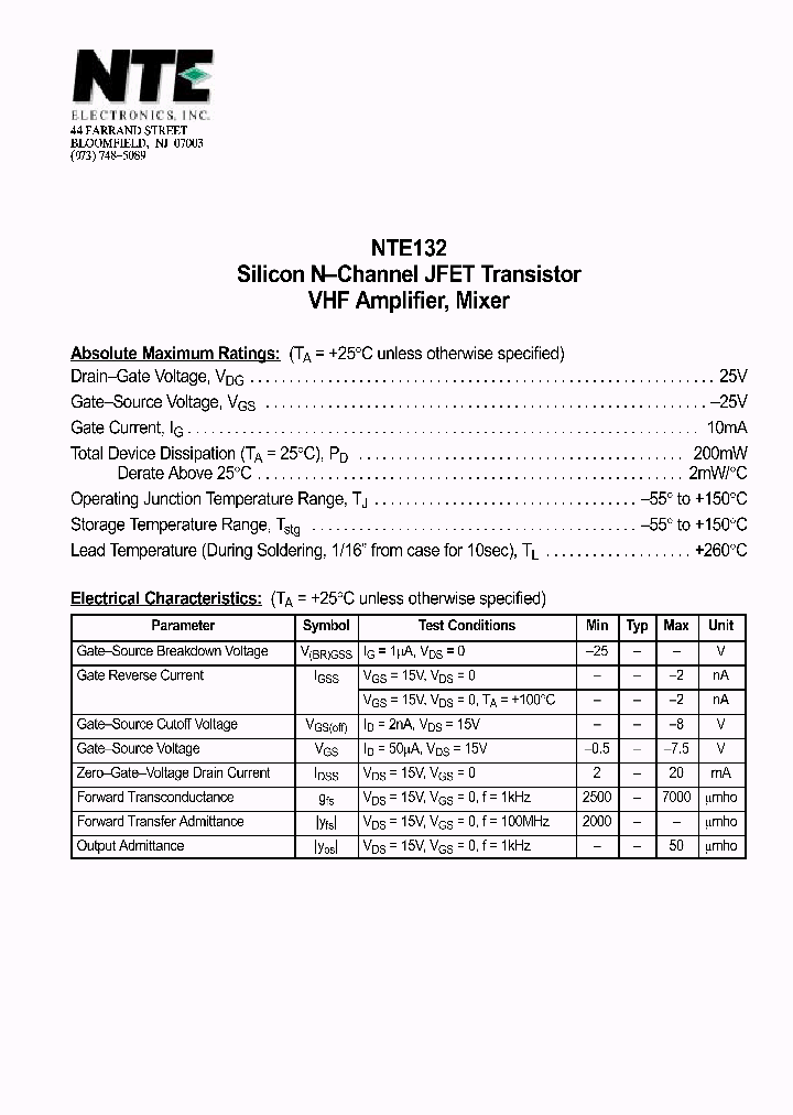 NTE132_1290075.PDF Datasheet Download --- IC-ON-LINE