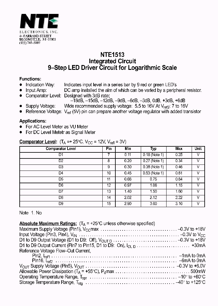 NTE1513_1290159.PDF Datasheet Download --- IC-ON-LINE
