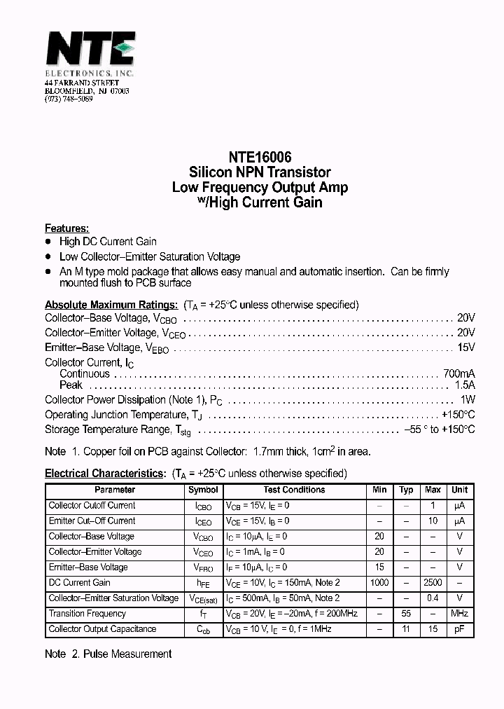 NTE16006_1290202.PDF Datasheet Download --- IC-ON-LINE