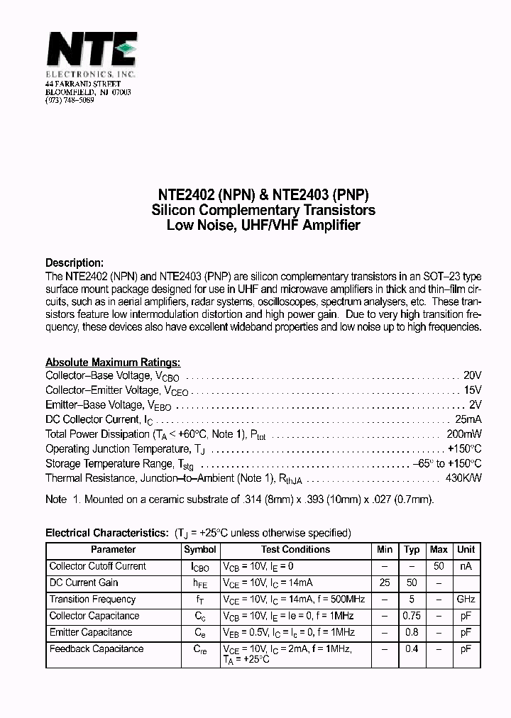 NTE2403_1290591.PDF Datasheet Download --- IC-ON-LINE