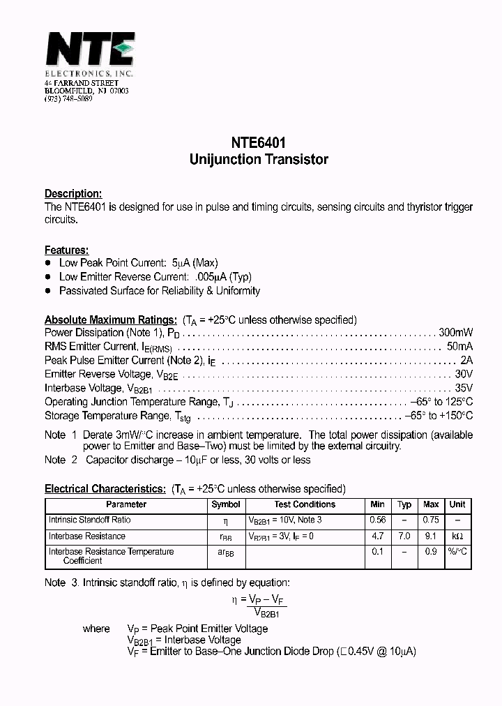 NTE6401_1291153.PDF Datasheet Download --- IC-ON-LINE