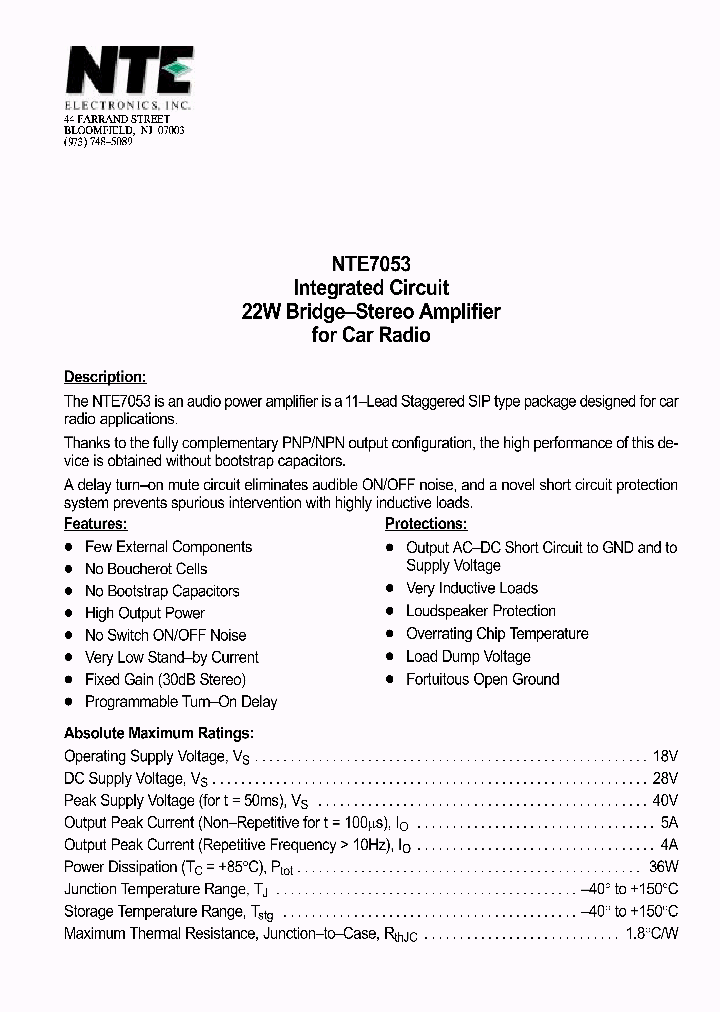 NTE7053_1291207.PDF Datasheet Download --- IC-ON-LINE