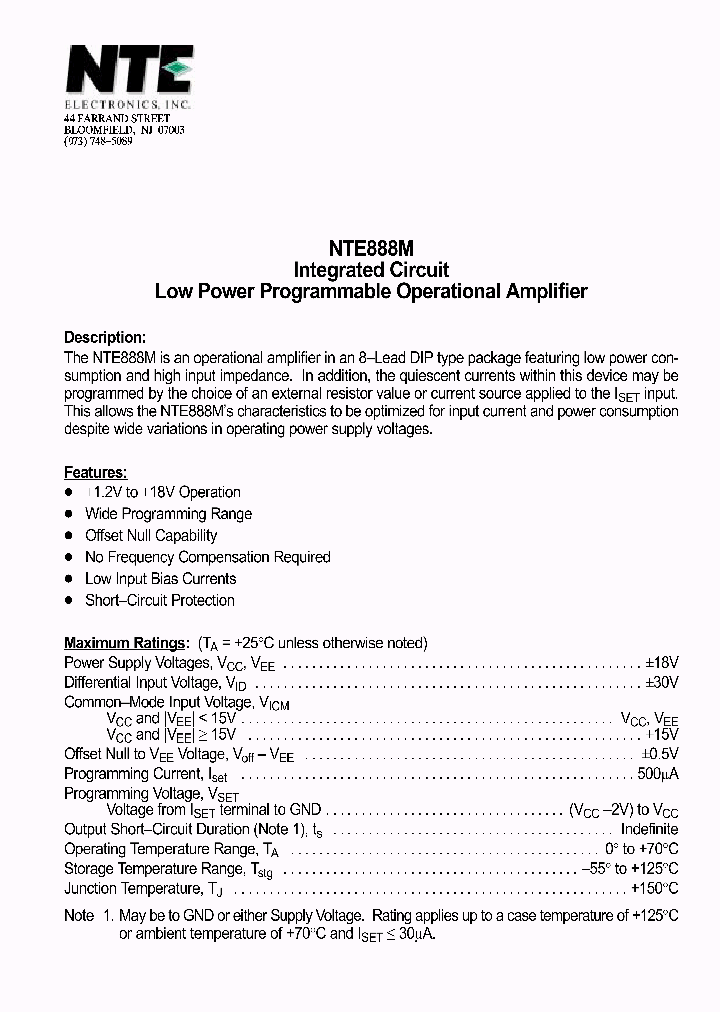 NTE888M_1291363.PDF Datasheet Download --- IC-ON-LINE