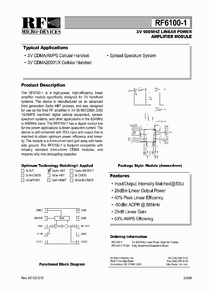 RF6100-1PCBA_1301508.PDF Datasheet Download --- IC-ON-LINE